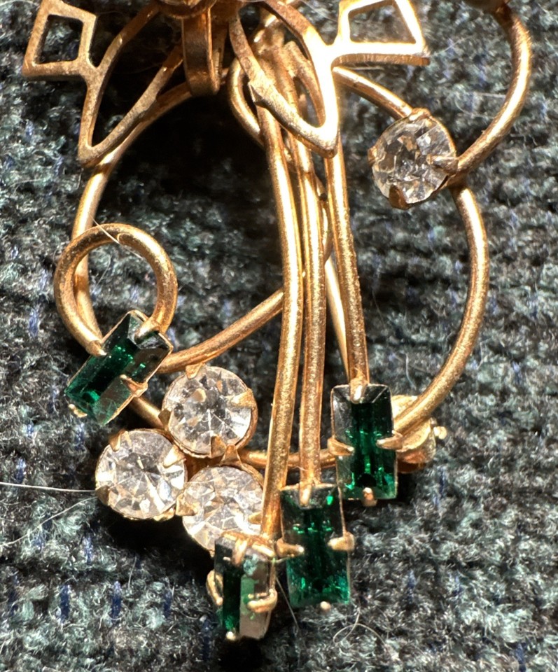 Vintage Gold-tone Flower Brooch with Green And Clear Rhinestones | eBay
