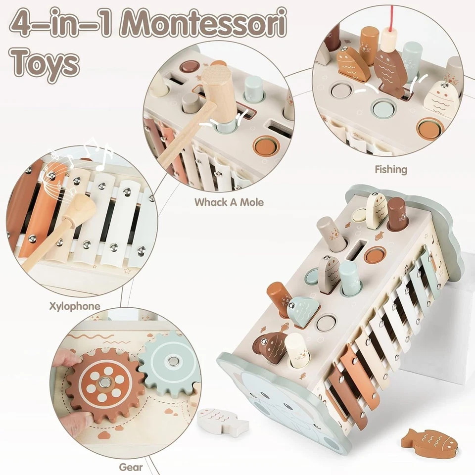 DINORUN Montessori Holzspielzeug Hammerspiel Xylophon Motorik ab 1 Jahr ...