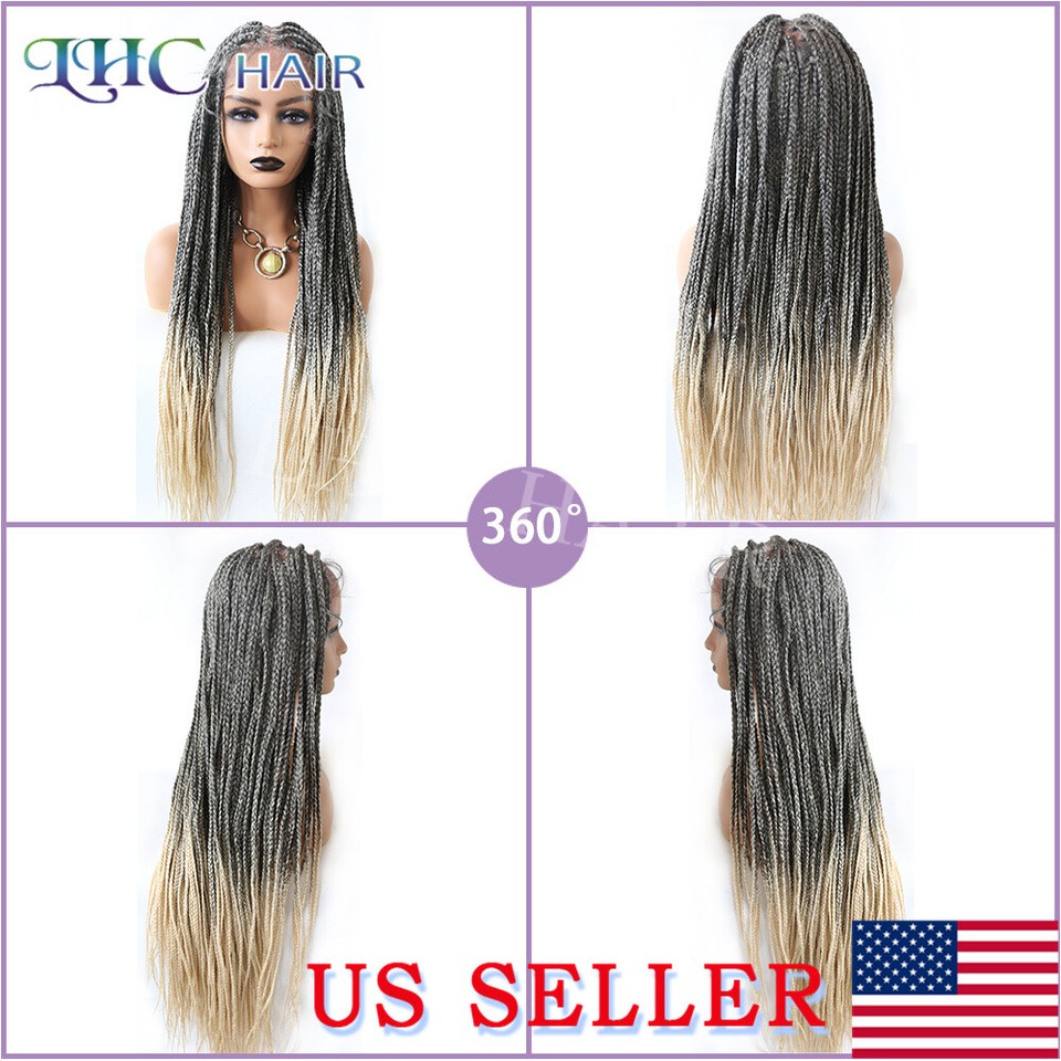 Swiss Lace Front Afro Box Braided Wig For Black Women Synthetic ...