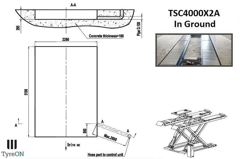 Scissor lift 4t underfloor wheel alignment wheel free jack LED tracks ...