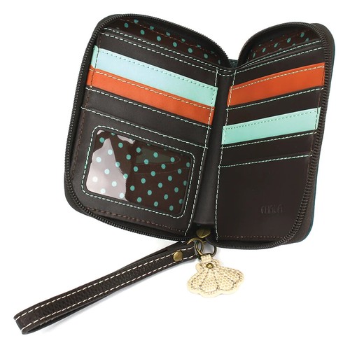 NEW CHALA CRAB SHELL GREEN OCEAN BLUE ZIPPERED BIFOLD WALLET FAUX ...