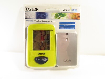 TAYLOR WEATHER STATION w/ CLOCK WIRELESS 100FT, YELLOW, 1511AST1 | eBay