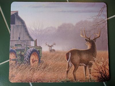 Larger size Old tractor Barn Whitetail Deer Country COMPUTER MOUSE PAD ...