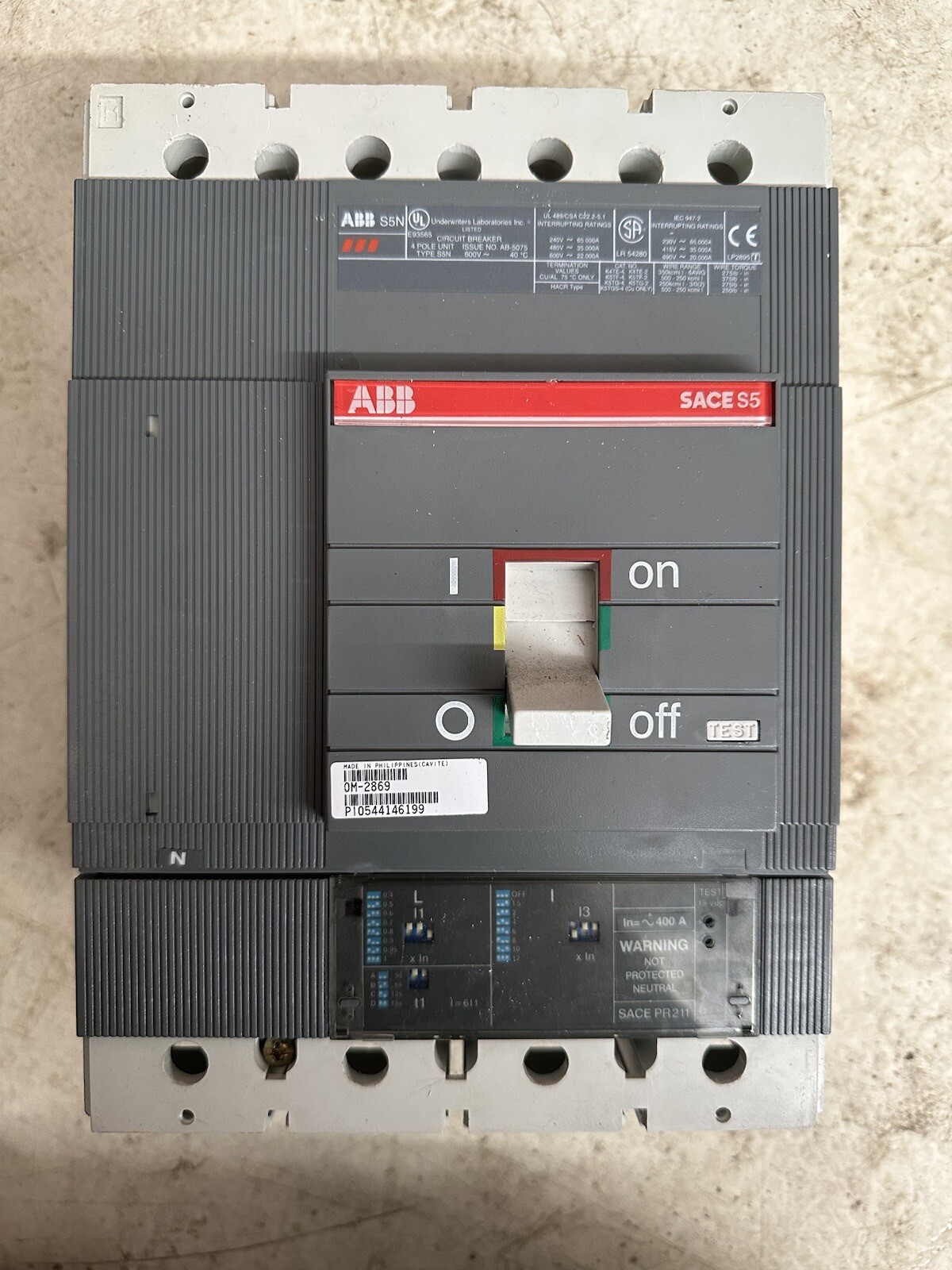 ABB SACE S5 S5N 4 Pole Circuit Breaker Unit 600V E93565 | eBay