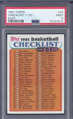 1981 TOPPS CHECKLIST 1-110 EAST #93 PSA 9 MINT NEW PSA CASE (B) | eBay
