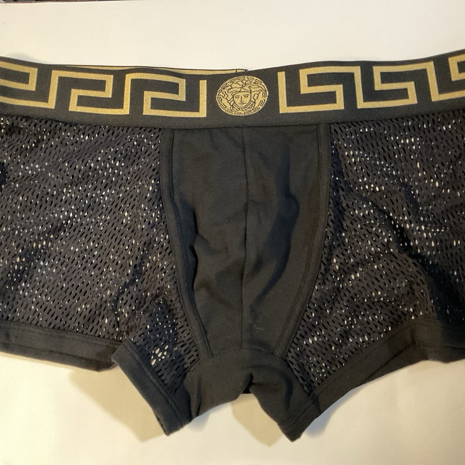 Versace MESH GRECA BORDER LOW RISE TRUNK , Black, Size 8(XXL) Authentic ...
