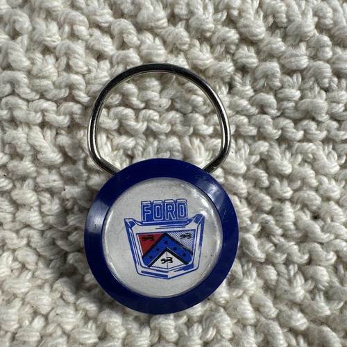 VINTAGE 60s 1950s BLUE FORD HOOD CREST BADGE CAR Key Chain Ring Fob VTG ...