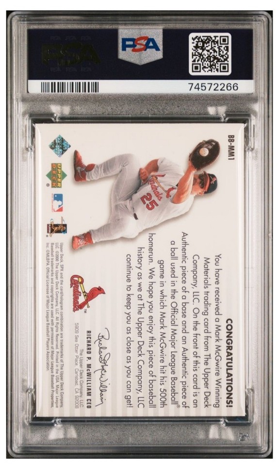 2000 SPx Winning Materials Mark McGwire Ball/Base 500th Home Run Game ...