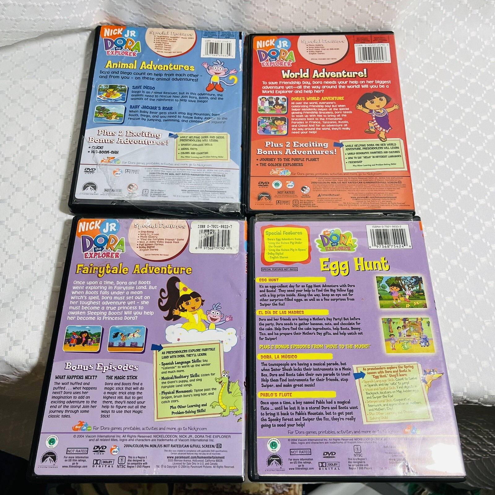 Lot of 4 Dora the Explorer DVDS: Egg Hunt-World Adv- Animal Adv ...