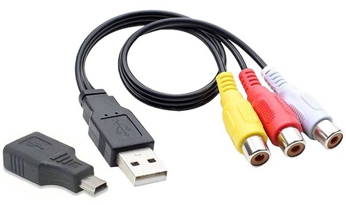 3 RCA AV To USB Mini USB Input Output Adapter Cable For STB Camera TV ...