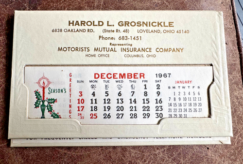 1967 Grosnickle Motorists Mutual Insurance Ohio Unused Advertising ...