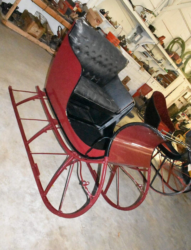 Restored Antique 2 Passenger Horse Drawn Sleigh with Shafts, Red | eBay