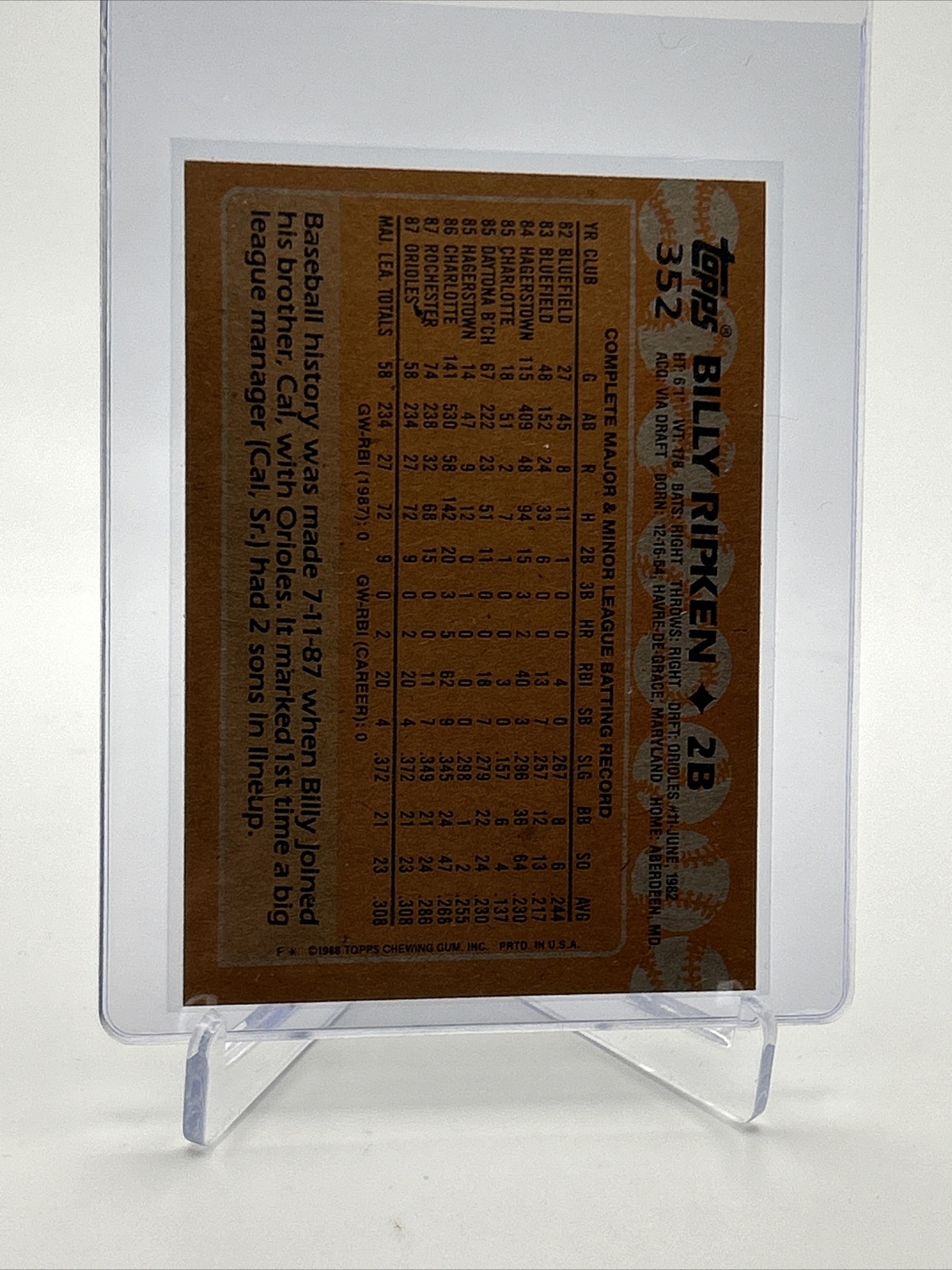 1988 Topps Billy Ripken Rookie Baseball Card #352 Mint FREE SHIPPING | eBay