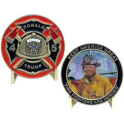 DONALD TRUMP MAGA FIREMAN FIRE FIGHTER ARE HEROES 2.25" CHALLENGE COIN ...