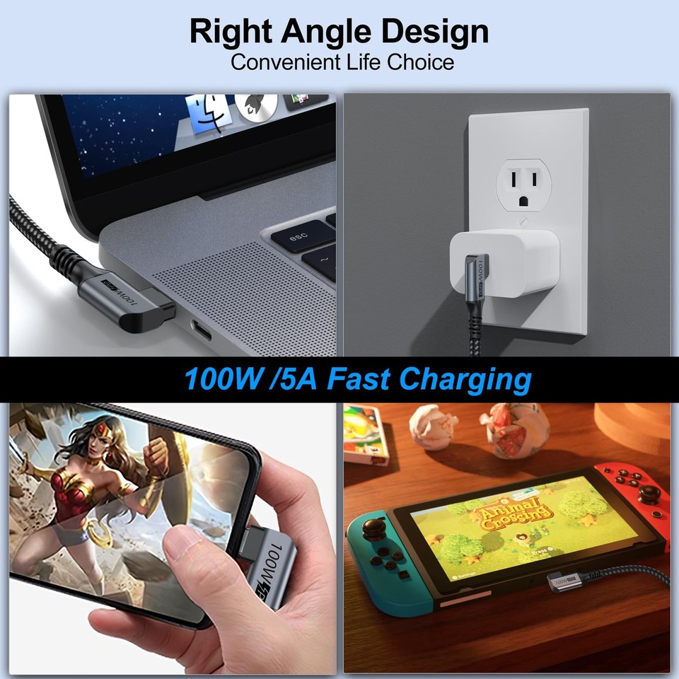 URELEGAN USB C Extension Cable, USBC Right Angle Extender Cord 6 6.6FT ...