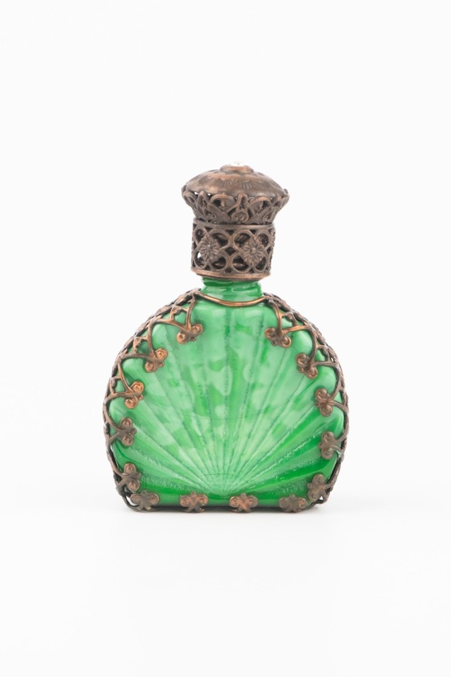 Green Travel Perfume bottle with Metal Overlay Prag Czech | eBay