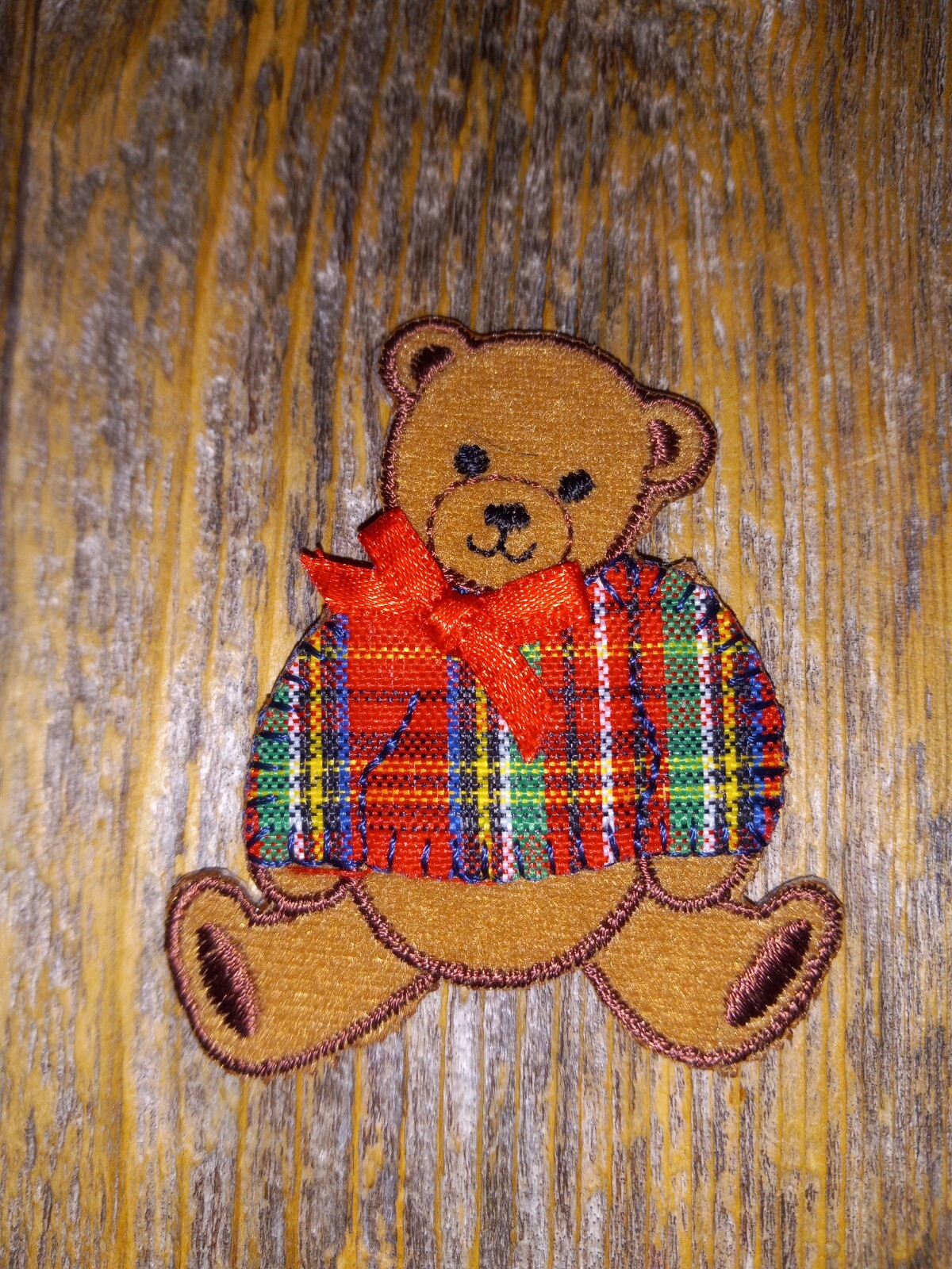 New Teddy Bear Patch Wearing Red Plaid Sweater w/ Bow Brown Bruin Cute ...