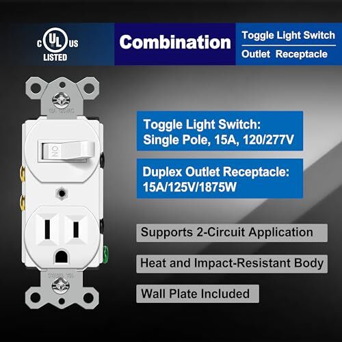 2 Pack Combination Toggle Light Switch and Duplex Receptacle Outlet ...