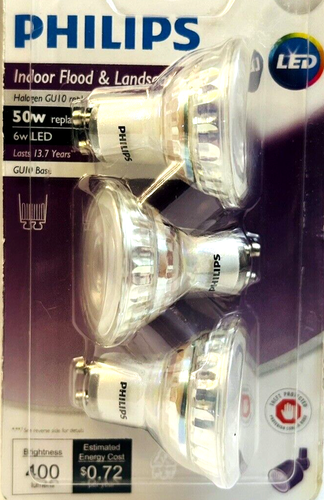 Philips LED GU10 Dimmable Light Bulb 400 Lumen 50w Replace 6-W Bright White 3pk 46677465056 | eBay
