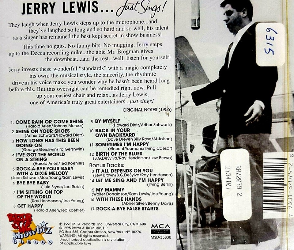 Just Sings - "Jerry Lewis" - ( Razor & Tie) Showbiz Series (Sealed ...