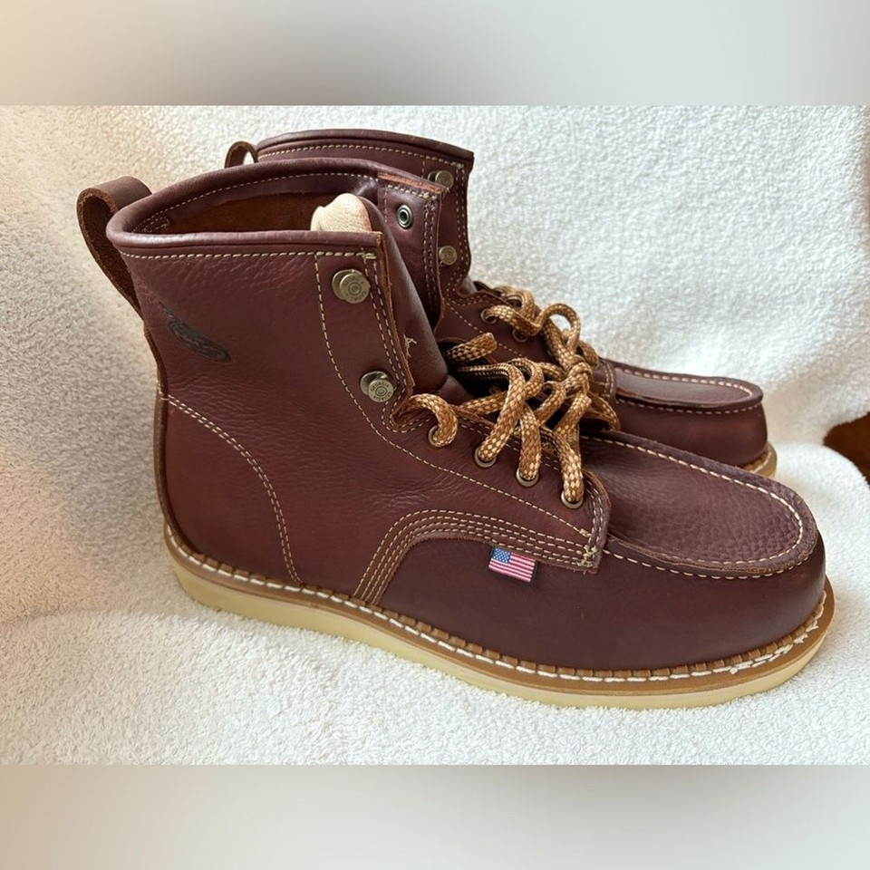 NWT Georgia Boots Men’s Wedge Moc Toe Leather Work Boot Brown Leather ...