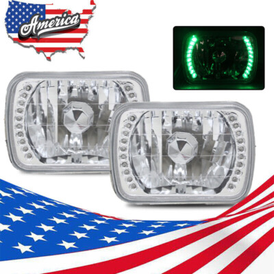 5X7 7X6 inch Green LED Square Halogen Crystal Clear Headlight Headlamp ...