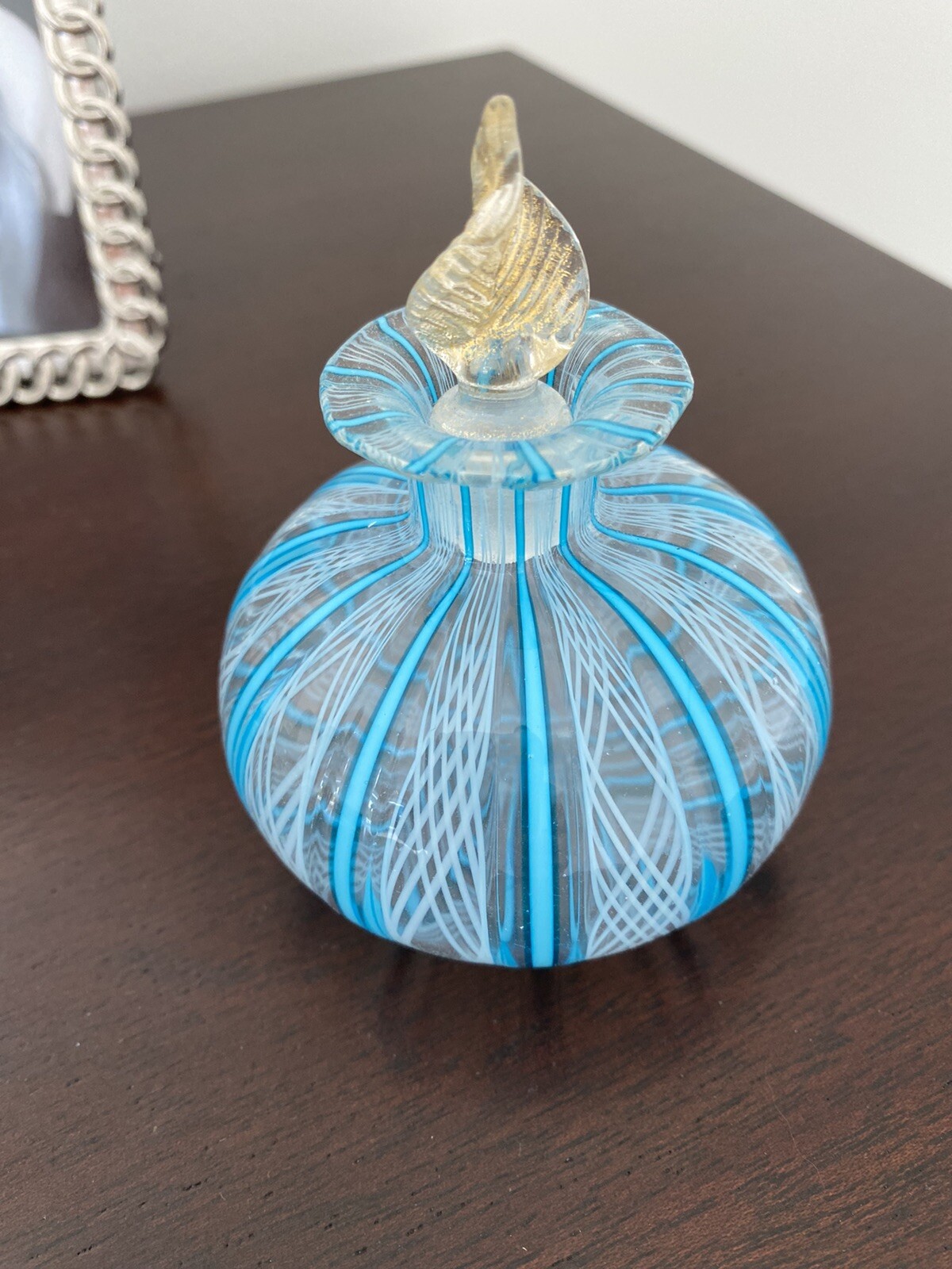 Aqua Venetian Glass Perfume Bottle Ribbon and Latticino | eBay