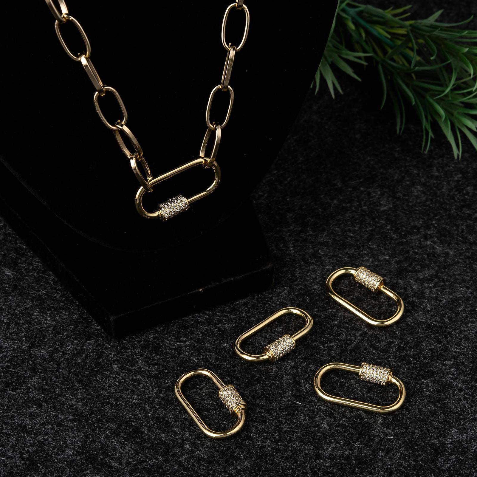 5x Oval Brass Micro Pave Cubic Zirconia Screw Carabiner Lock Charm 29 ...