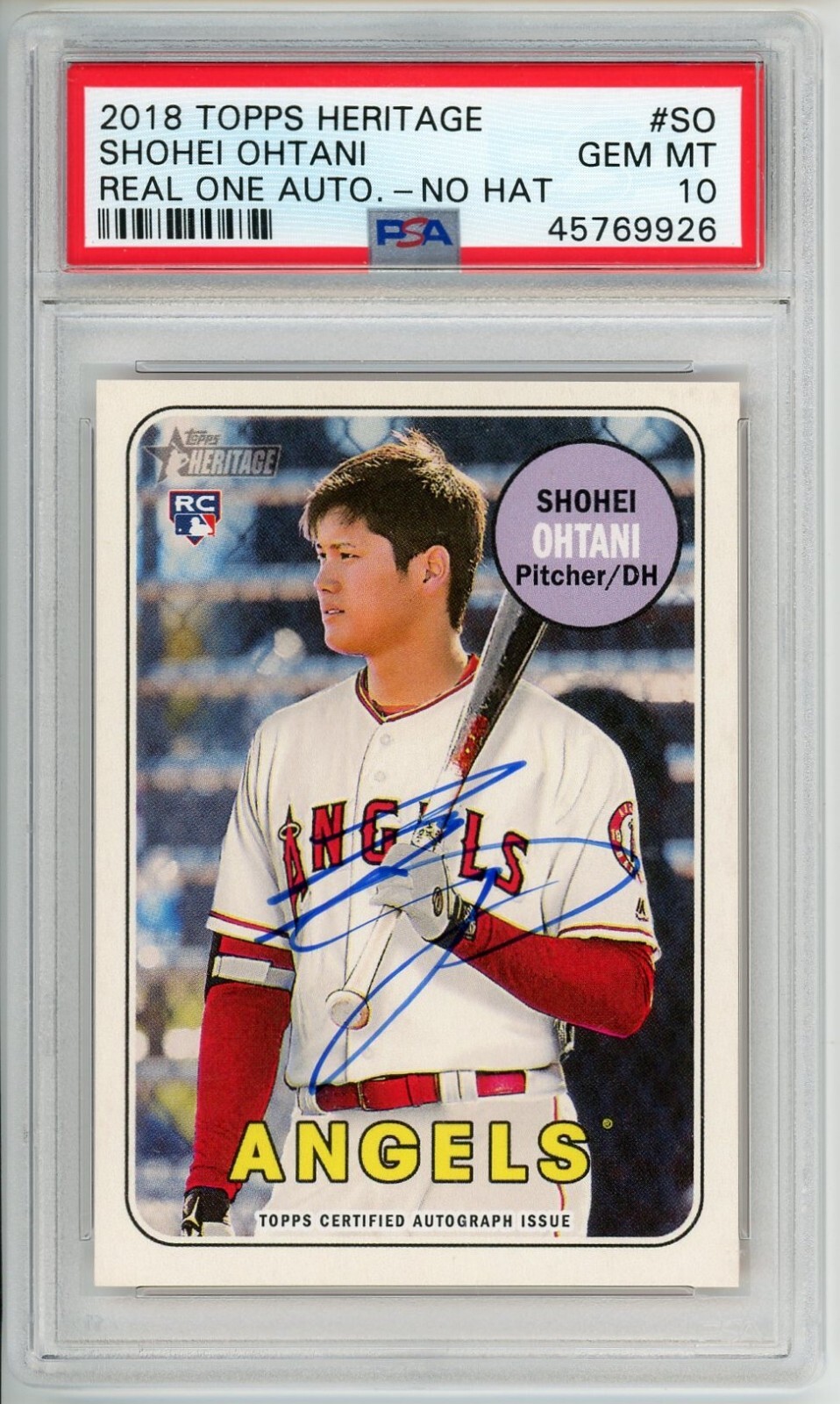 2018 Topps Heritage Shohei Ohtani Real One Auto SP No Hat Variation PSA ...