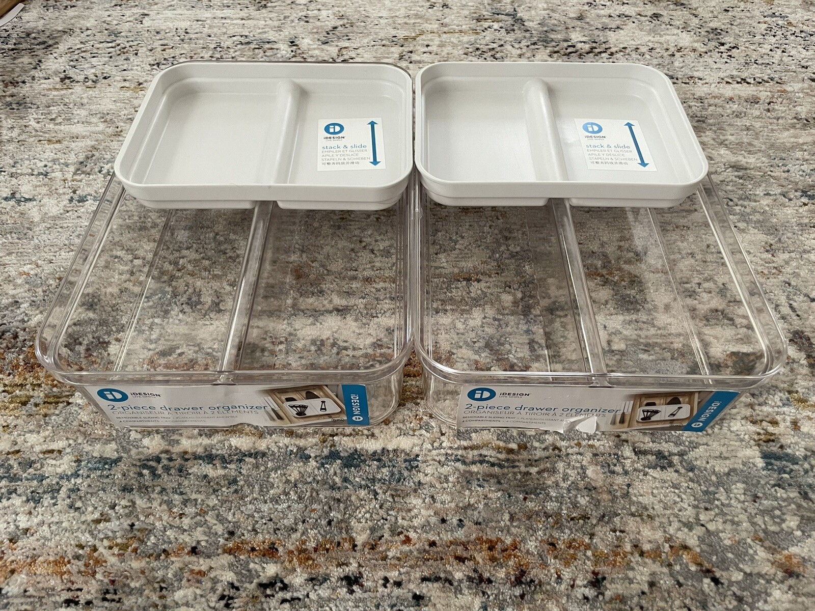iDesign Crisp Stacking Organizer Bins with Sliding Trays - Set Of 2 | eBay