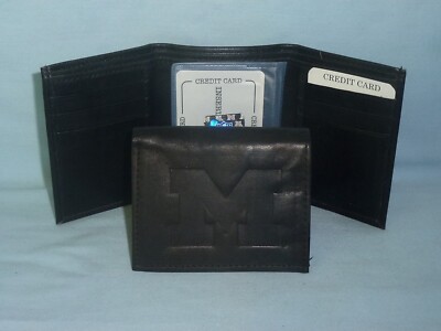 Michigan Wolverines NCAA Distressed Look Black Faux Leather Trifold ...