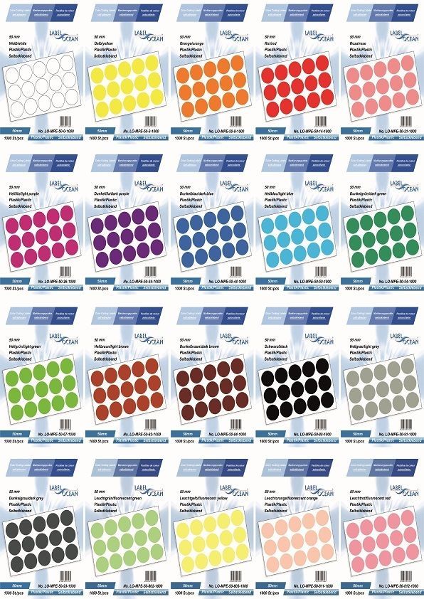 50mm Round Plastic Vinyl dot Stickers Small Coloured Circular Sticky ...