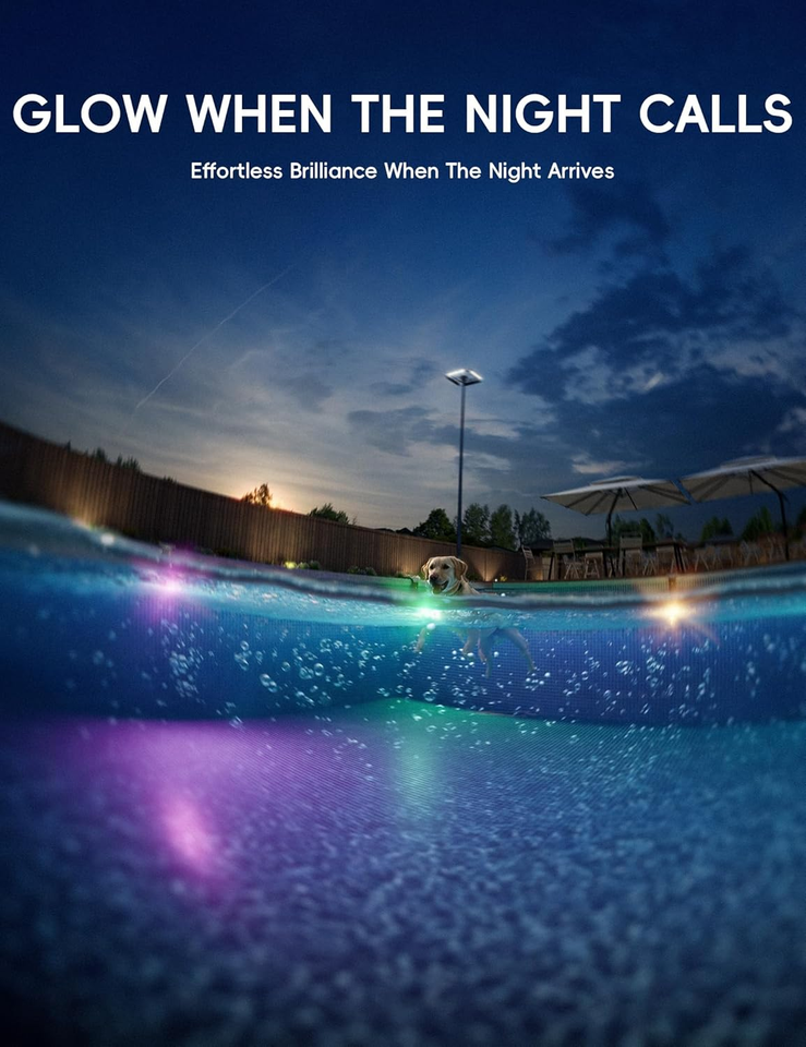 Solar Pool Lights Only for Inground Pool, 10-Color 4-Mode Light Sensing ...