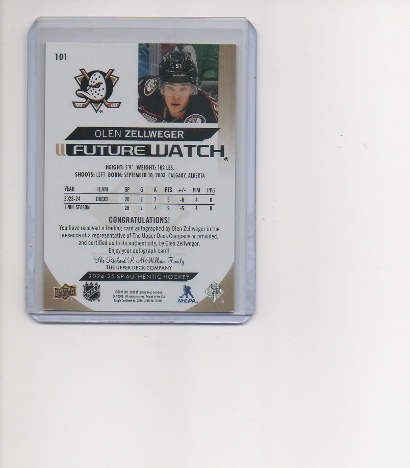 2024-25 SPA OLEN ZELLWEGER FW BLACK GOLD AUTO RC SSP!! | eBay