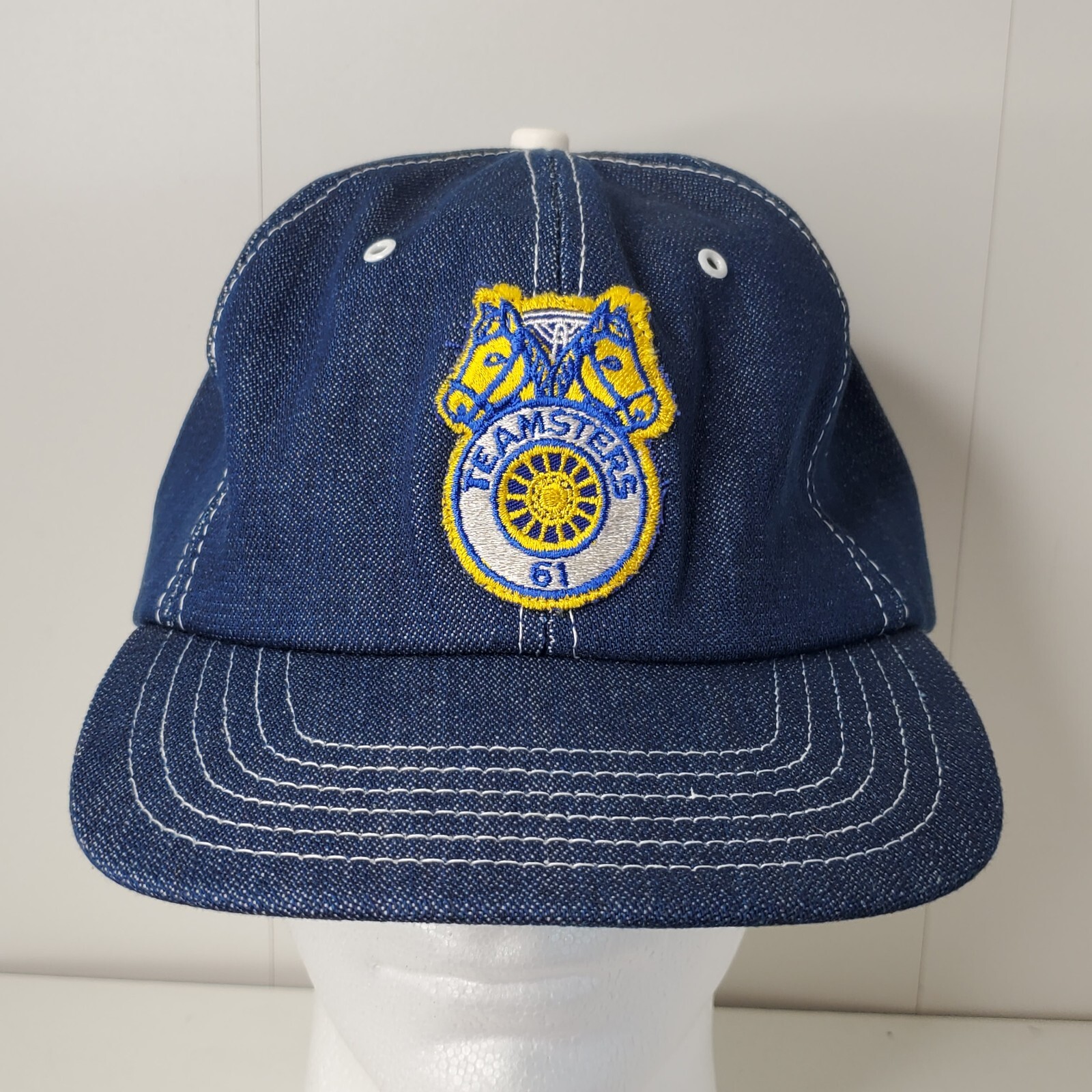 Vintage Teamsters Local 61 Hat Cap Snapback Denim Logo Patch Union ...
