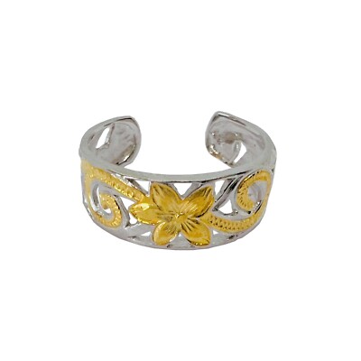 Hawaiian Jewelry Sterling Silver and 14k Gold Flower Hawaiian Scroll ...