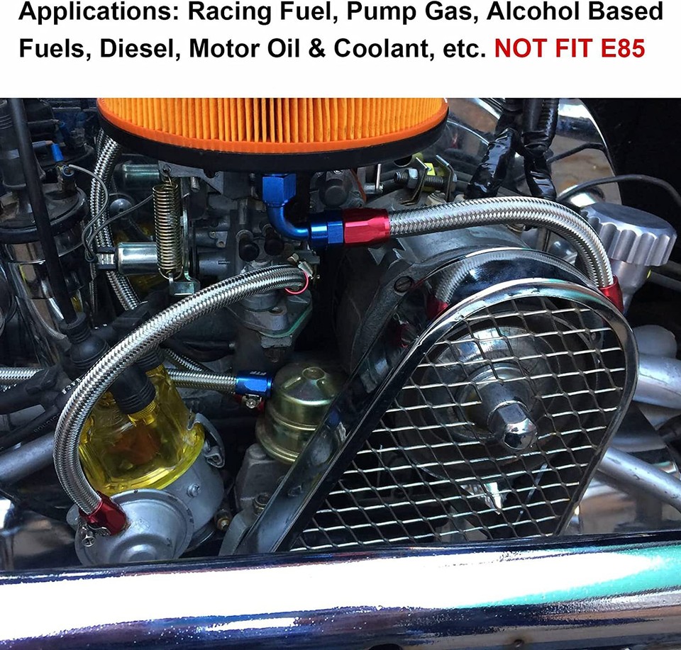 1/2" 8AN AN8 Nylon Stainless Steel Braided CPE Oil Gas Hoses Fuel Line ...