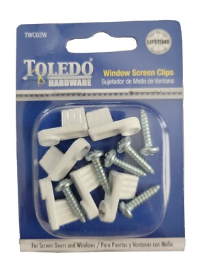 TOLEDO Short White Metal WINDOW SCREEN CLIPS & SCREWS 6 Pieces TWC02W ...