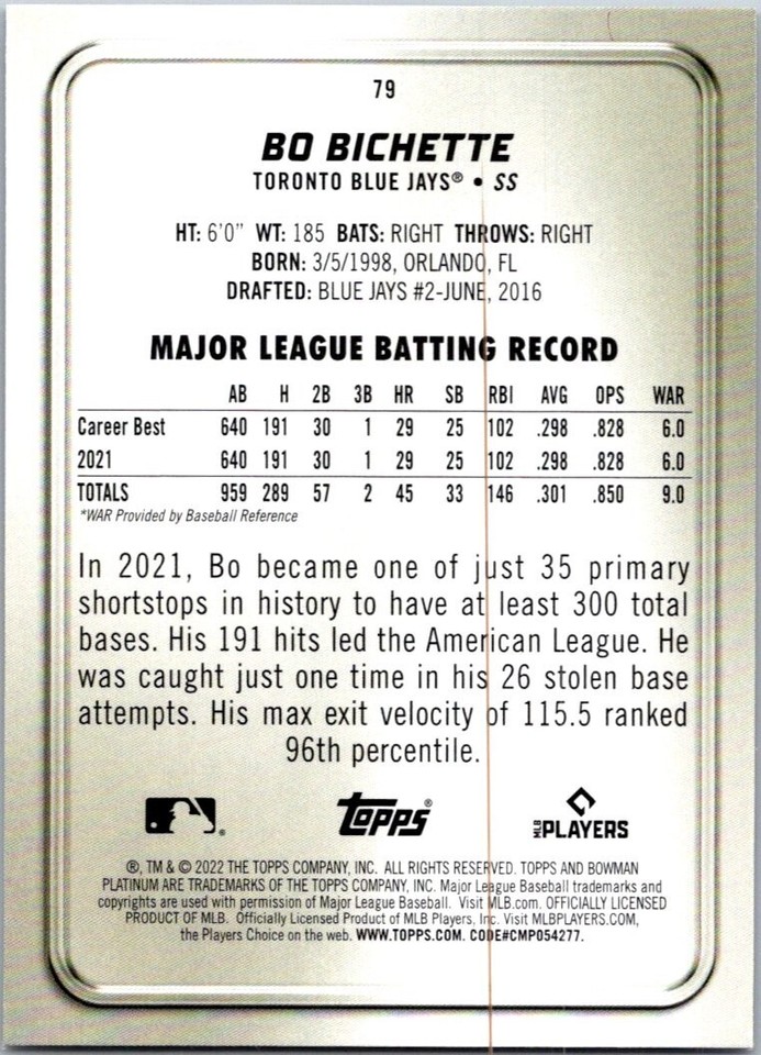2022 Bowman Platinum Ice #79 Bo Bichette | eBay