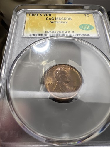 1909-S VDB 1c Lincoln Penny CAC holder MS 65 RB Witter Brick Lots of ...