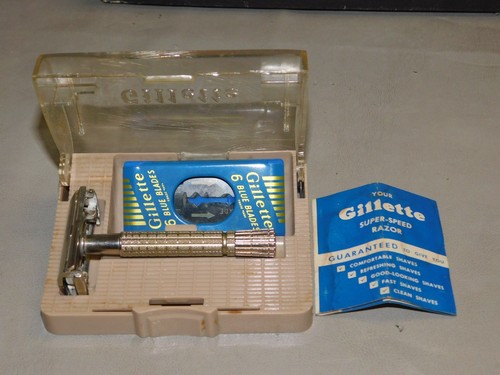 Vintage 1958 Gillette Super Speed Safety Razor D1 in plastic case NICE ...