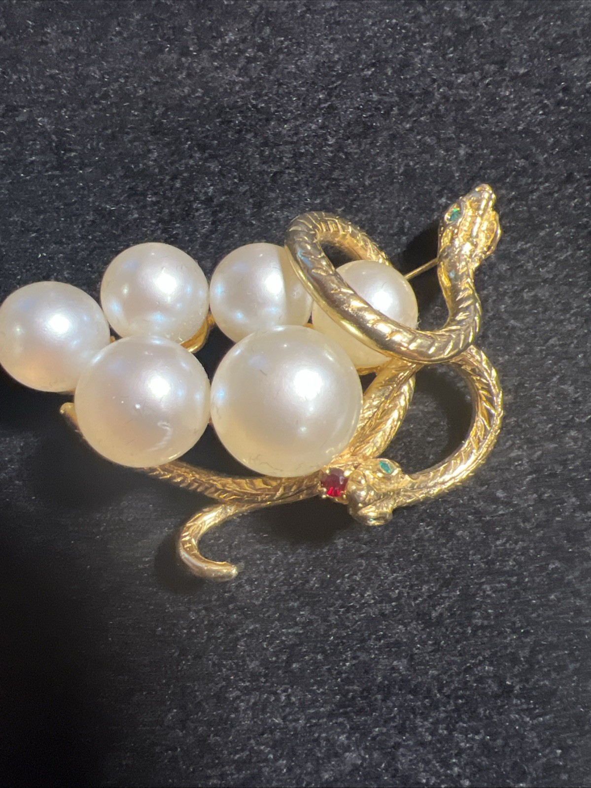 Vintage 10k Gold Filled Double Snake Large Pearls Bro… - Gem