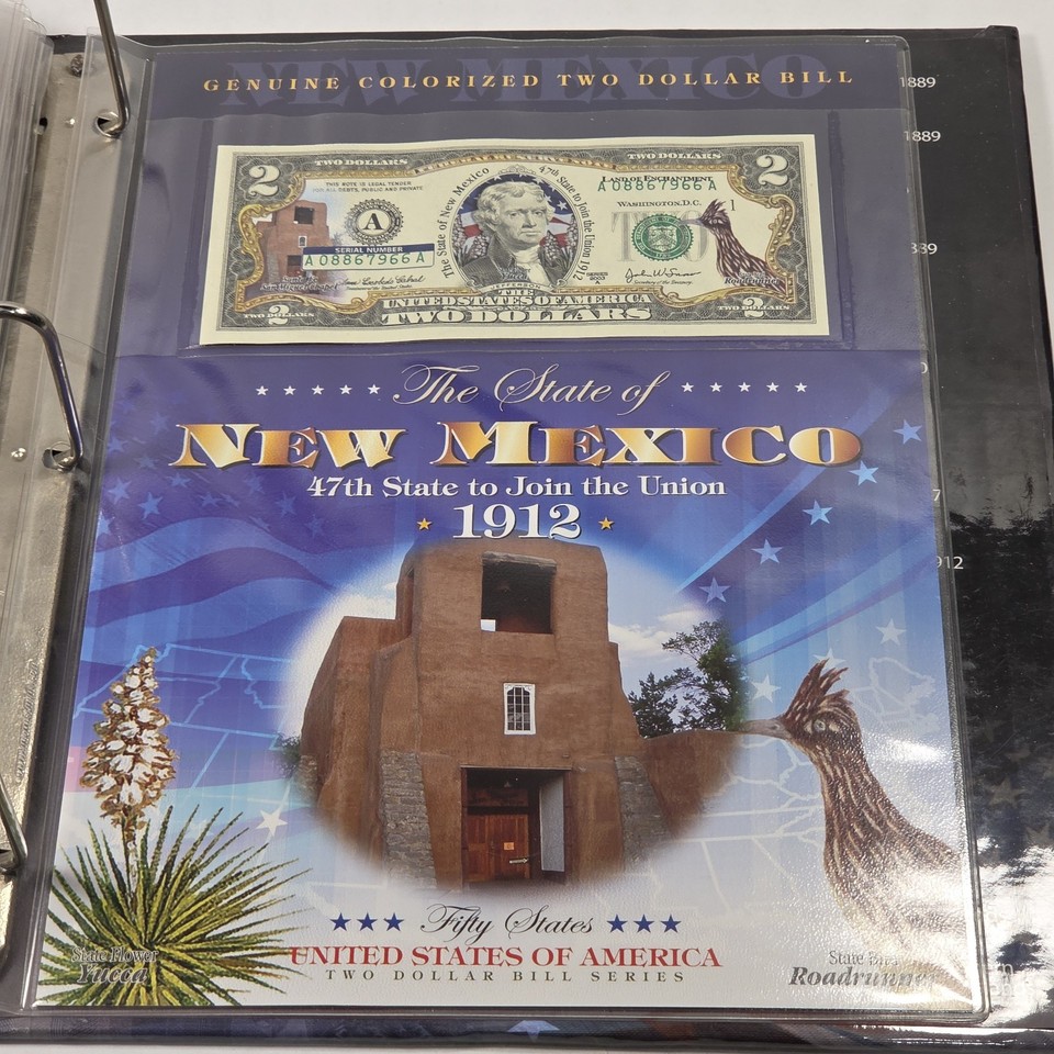 Genuine Colorized $2 Dollar Bill Book Set With 8 Pages Florida NJ ...