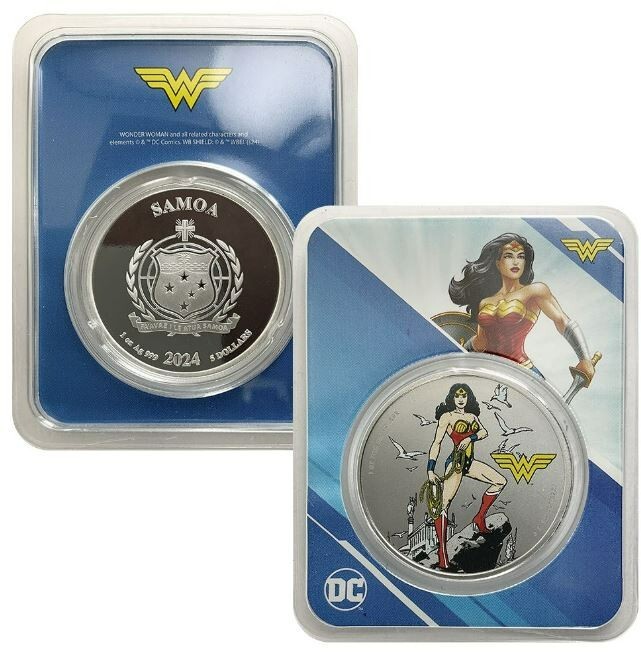 2024 Samoa 1 oz Silver DC Comics Wonder Woman Colorized with TEP low ...