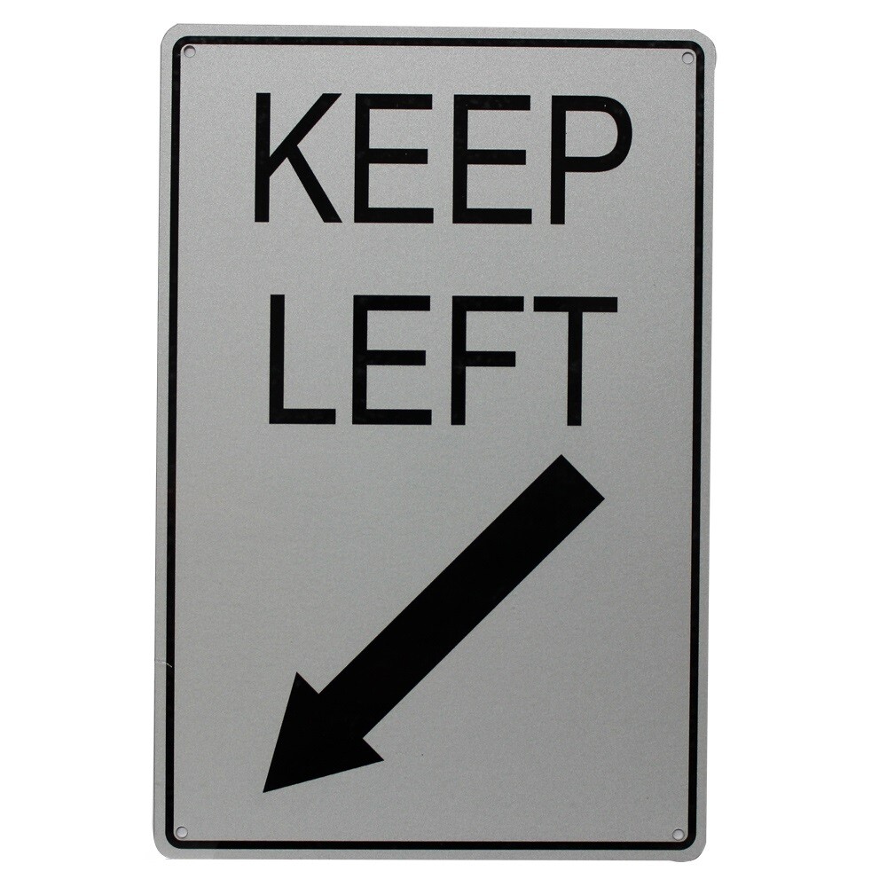 2x Warning Notice KEEP LEFT Sign Traffic 200x300mm Metal Road Enter ...