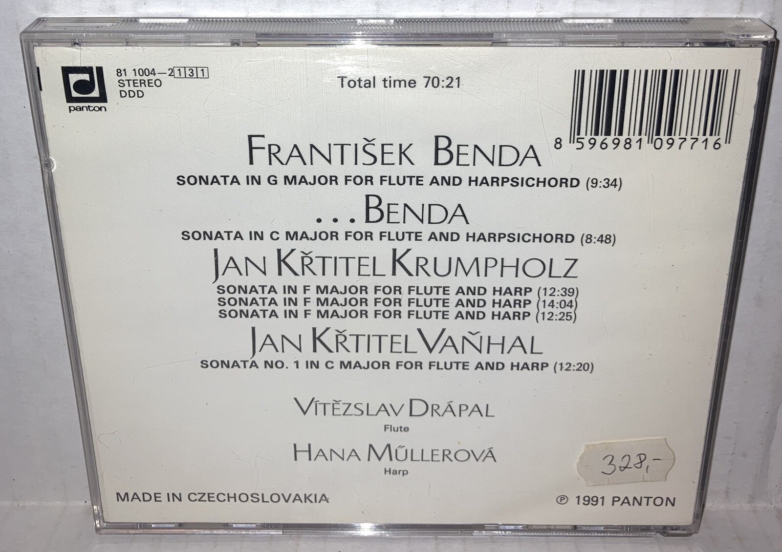 Drapal Mullerova Benda Krumpholz Vanhal CD Songs For Flute Harp Panton ...