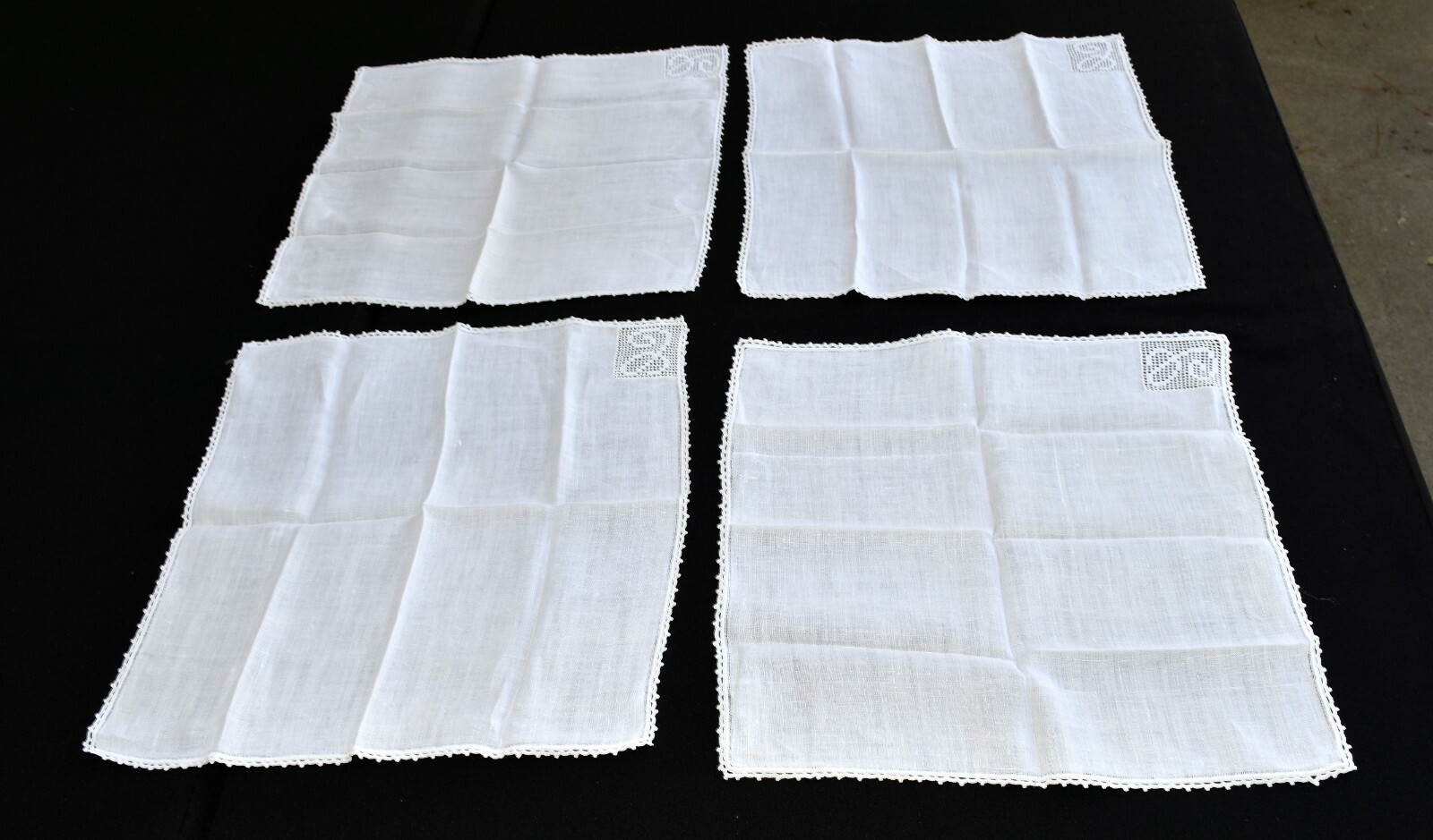 Vintage Set of 4 White Linen Crocheted Edge & Abstract Square Napkins ...