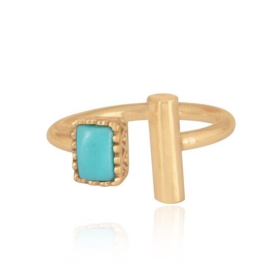 Gold Band Rectangle Gemstone Rings Turquoise Adjustable Bar Shape Women ...