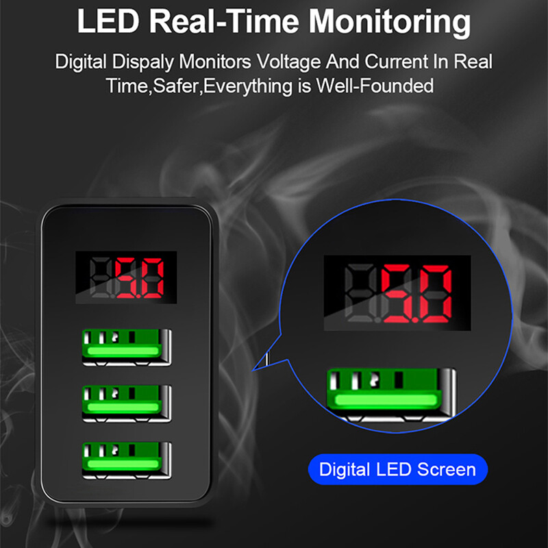 3Port Fast Quick Charge LED Digital QC 3.0 USB Hub Wall Charger Power ...