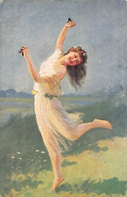 B088 Glamour Art by Adolf Hering Spring Barefoot Girl Dancing vintage ...